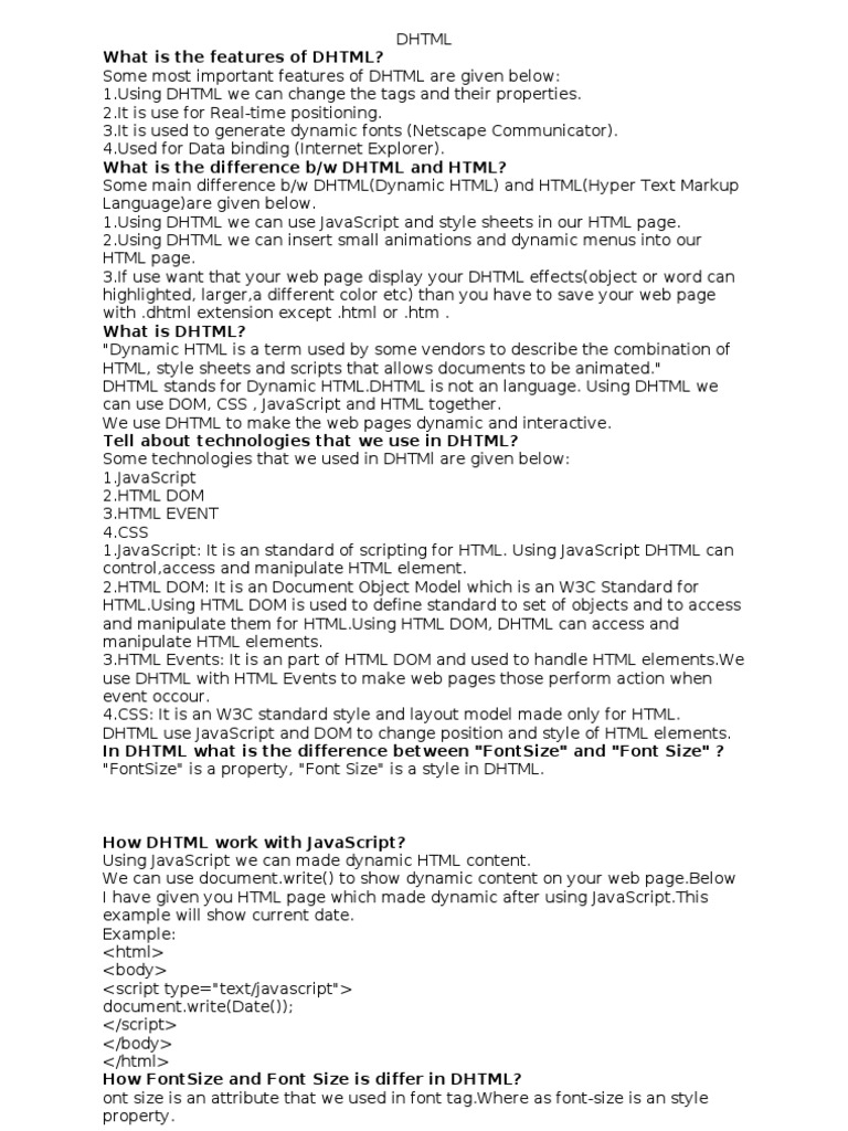 Dhtml And Excel Pdf Dynamic Html Document Object Model