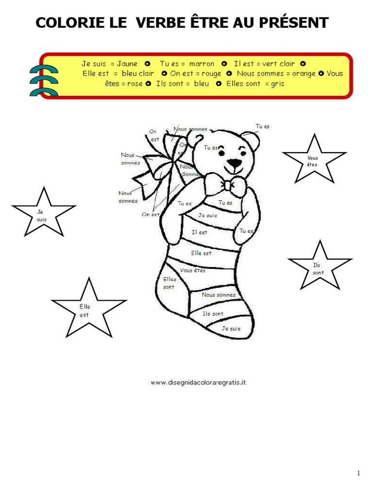 Colorie Le Verbe Etre Au Present | PDF