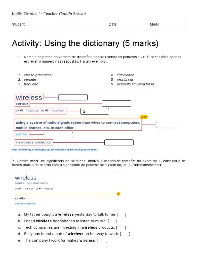 Atividade Using The Dictionary | PDF