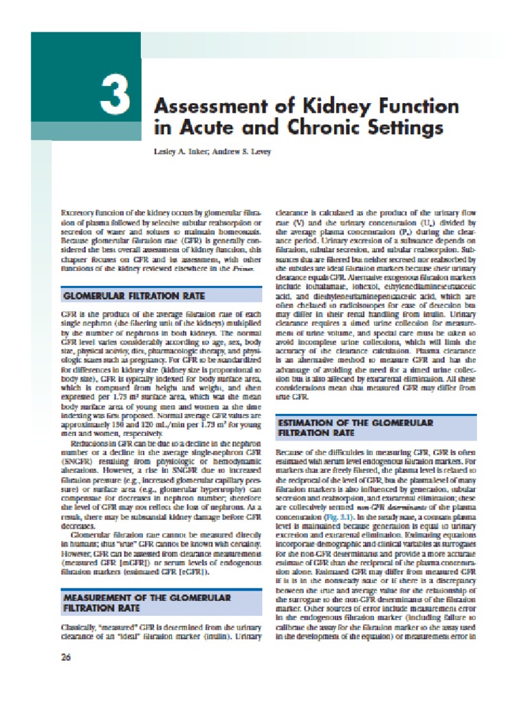 Assessment of Kidney Function in Acute and Chronic Settings | PDF