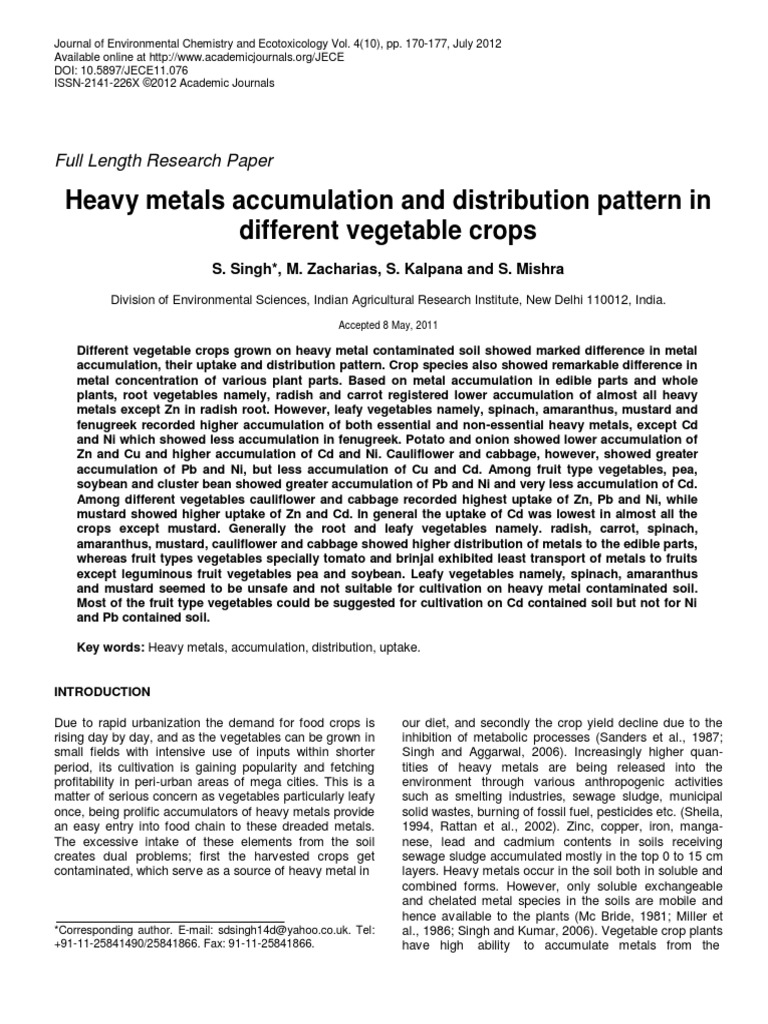 Heavy Metals Accumulation and Distribution Pattern in Different ...
