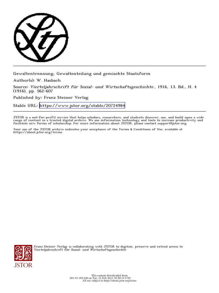 HASBACH (1916) - Gewaltentrennung, Gewaltenteilung Und Gemischte ...