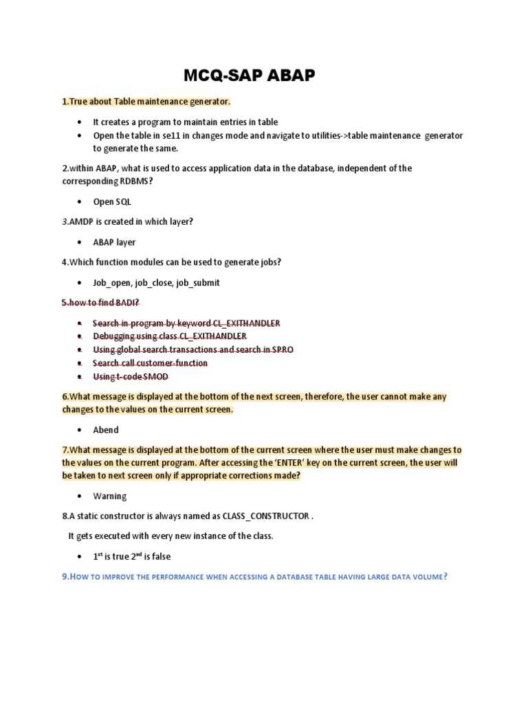 (NEW) Sap Abap MCQ | PDF | Software Development | Information Technology