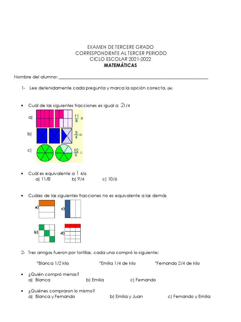 EXAMEN MATEMÁTICAS 3er PERIODO 3° GRADO | PDF | Acuario | Edificios ...