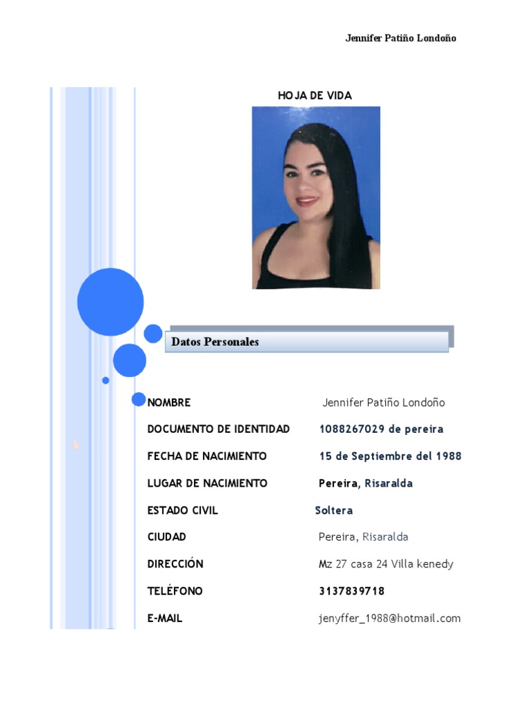 Hoja de Vida de Jennifer Patiño Londoño | PDF | Estilo de vida