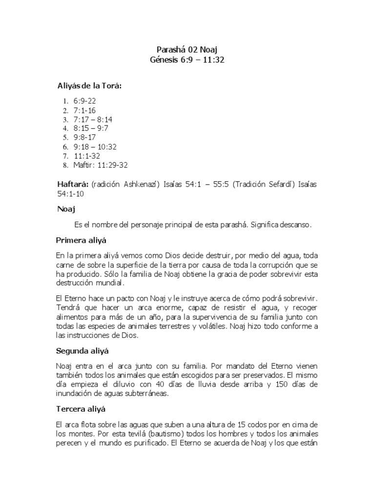 Parashá Noaj: Diluvio y Pacto Divino | PDF | Noé | Arca de Noé