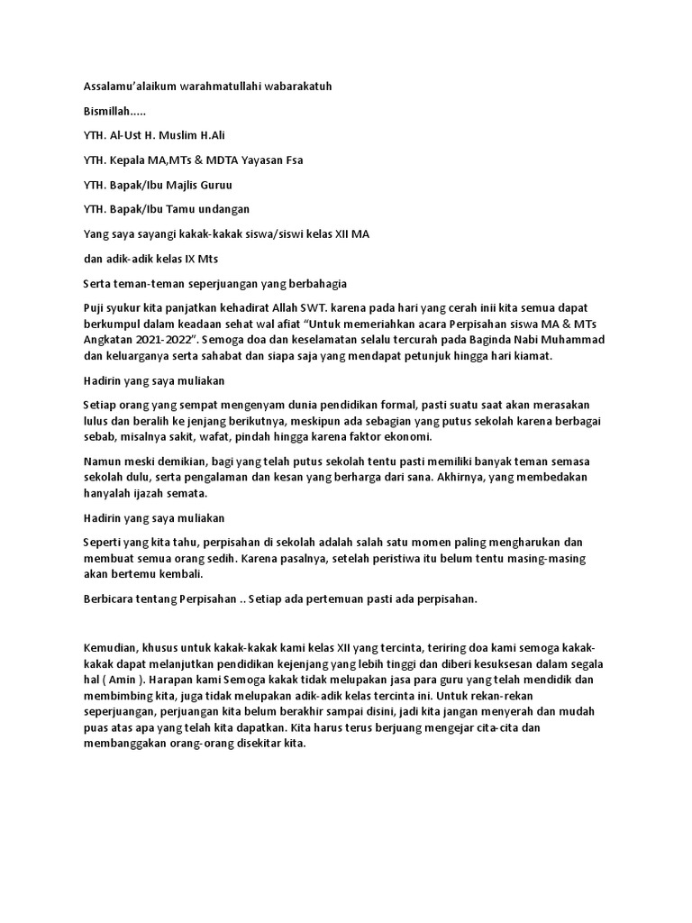 Kata Perpisahan Adik Kelas | PDF