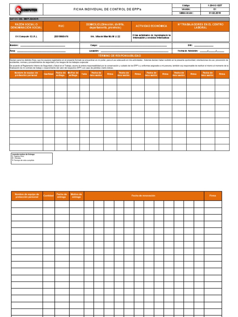 F.09-Oc-Sst - Ficha Individual y Control de Epps | PDF