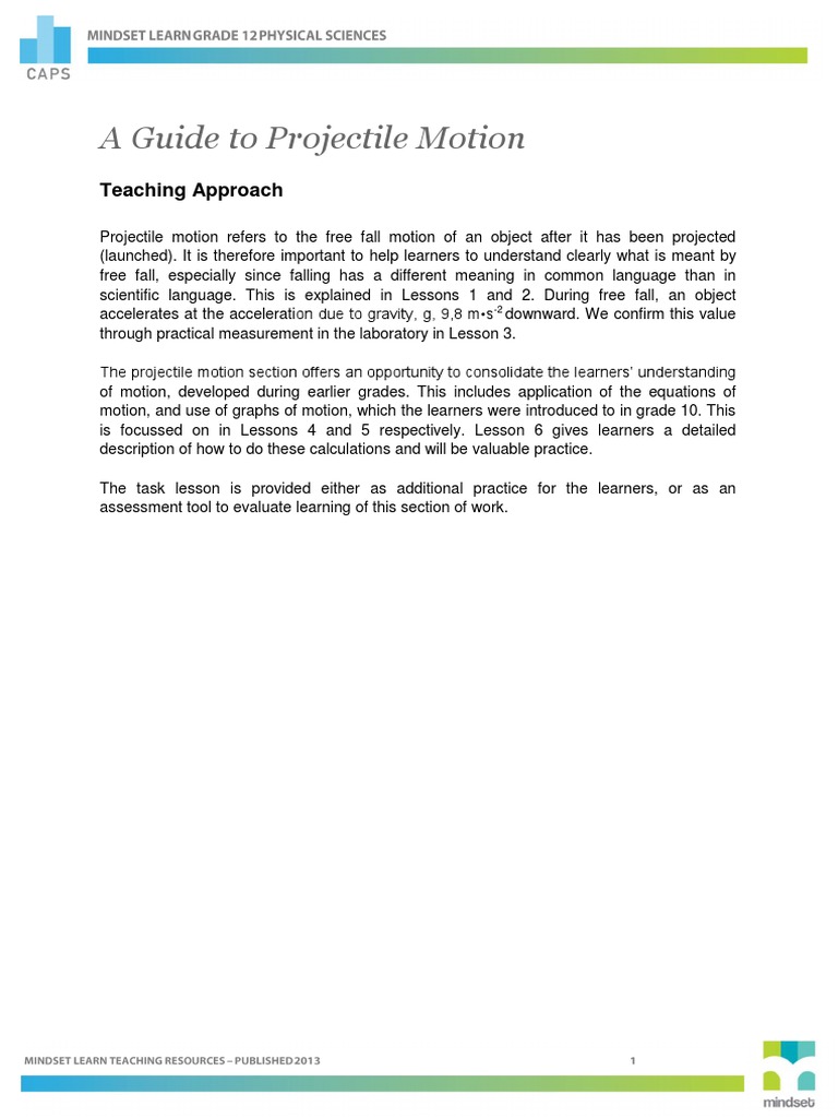 Physical Science 12-1 A Guide To Projectile Motion | PDF | Velocity ...