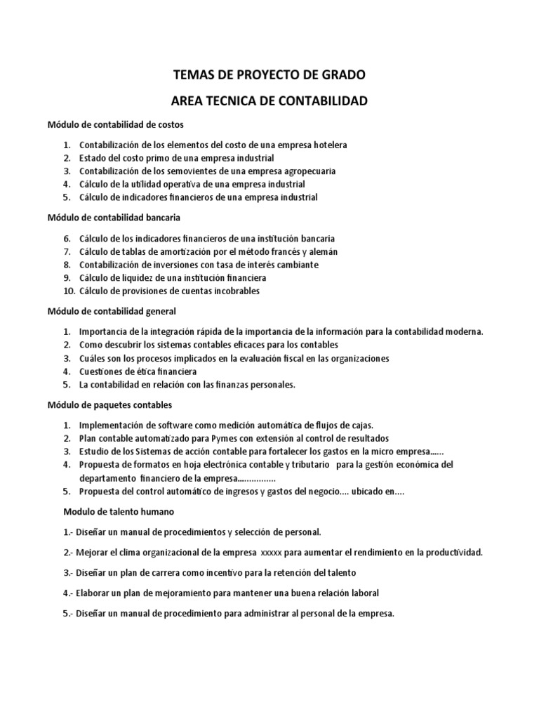 Temas Proyecto de Grado Contabilidad | PDF