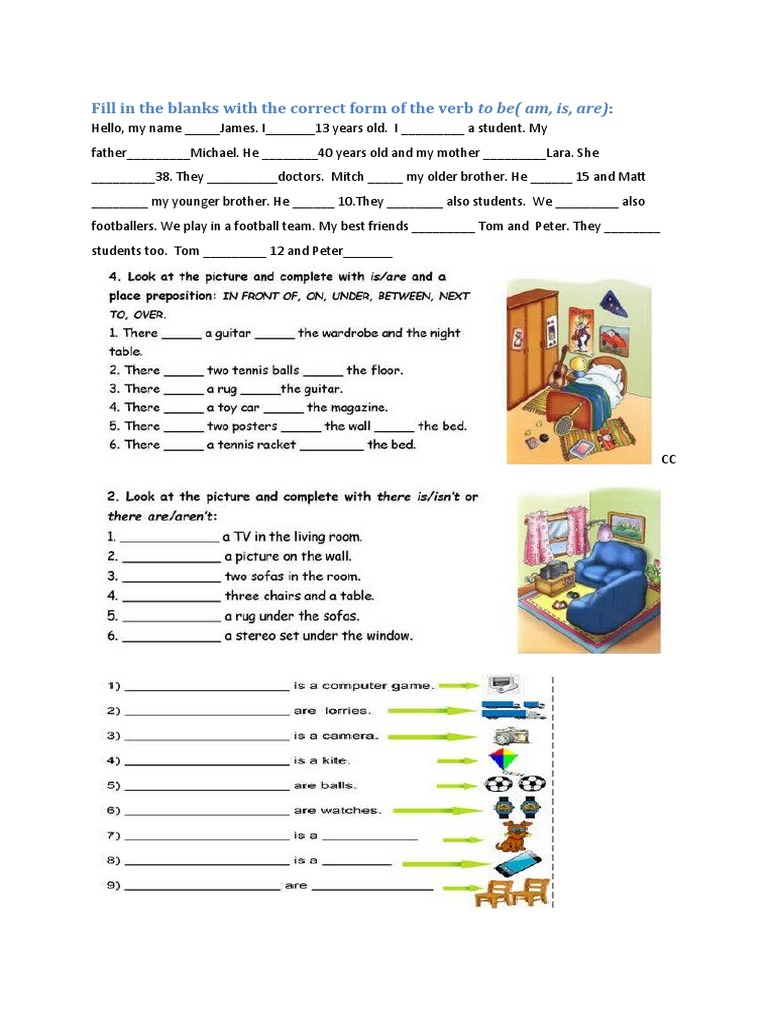 Fill in The Blanks With The Correct Form of The Verb To Be | PDF