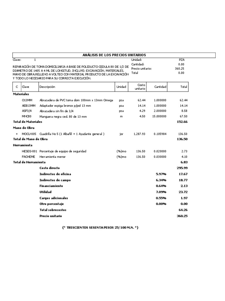 Precio Unitario 2 | PDF | Ingeniería Ambiental | Hidráulica