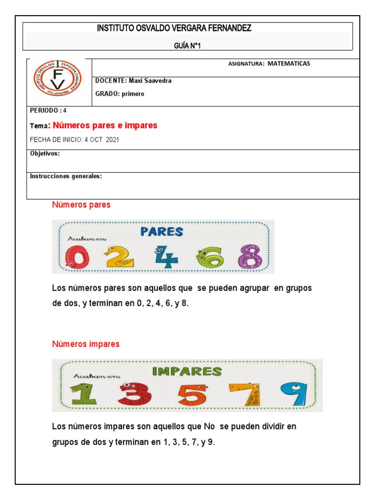 Matematicas Numero Par e Impar 4 Oct | PDF