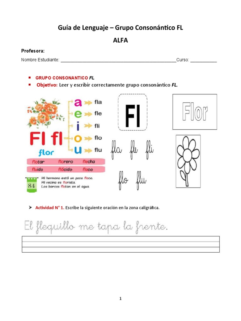 Actividades con el grupo consonántico FL | PDF