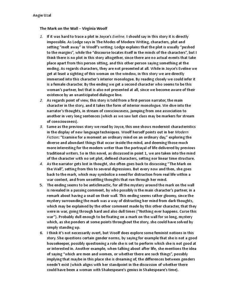 Analysis of Woolf's "The Mark on the Wall" | PDF | Narration