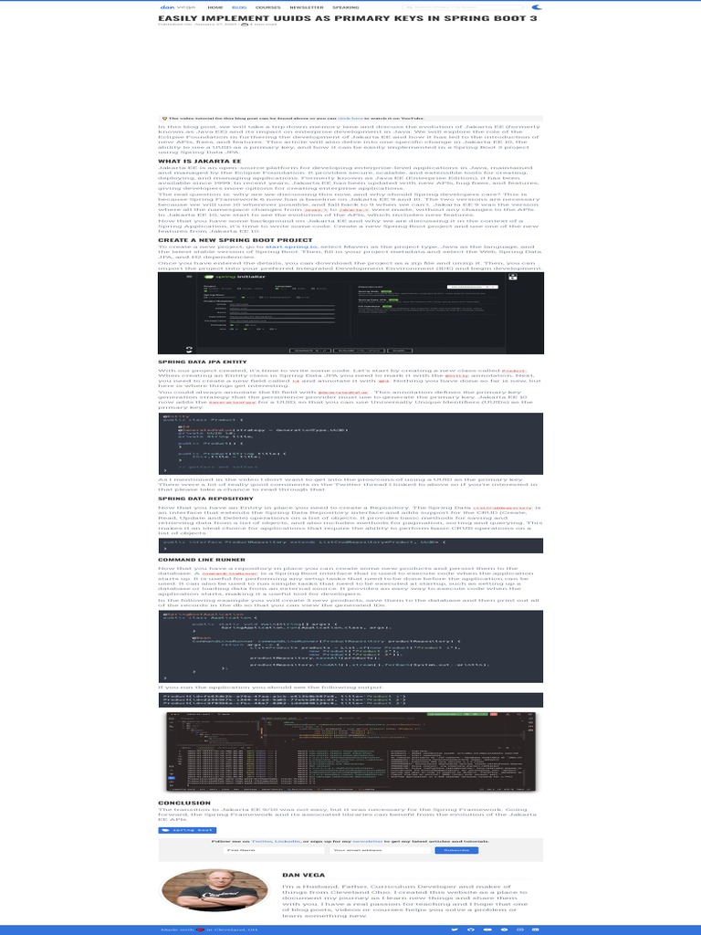 Easily Implement UUIDs As Primary Keys in Spring Boot 3 - Dan Vega | PDF | Spring Framework ...