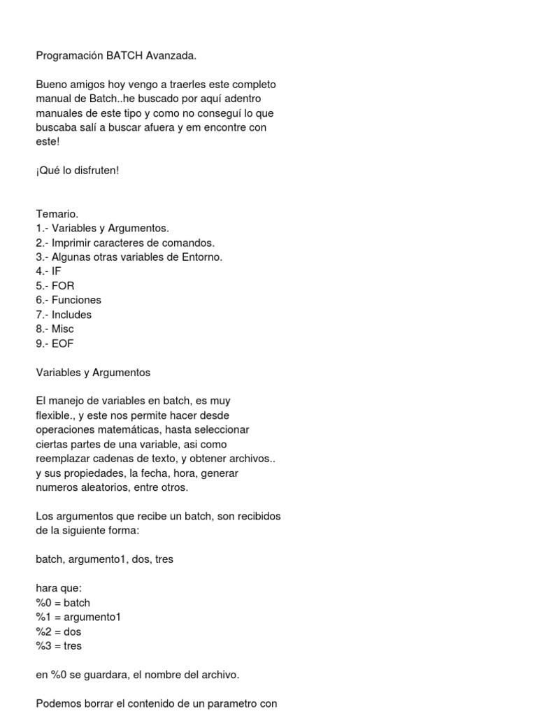 Tutorial Batch Avanzado | Descargar gratis PDF | Expresión regular | Archivo de computadora