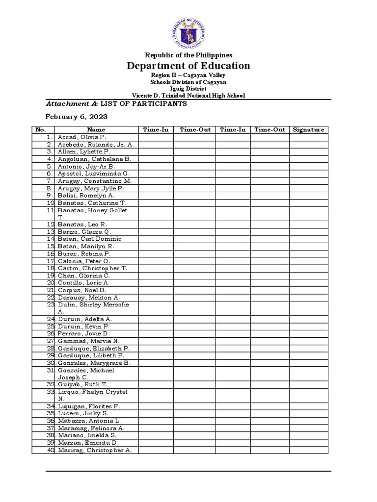 Attendance Sheet INSET 2023 | PDF
