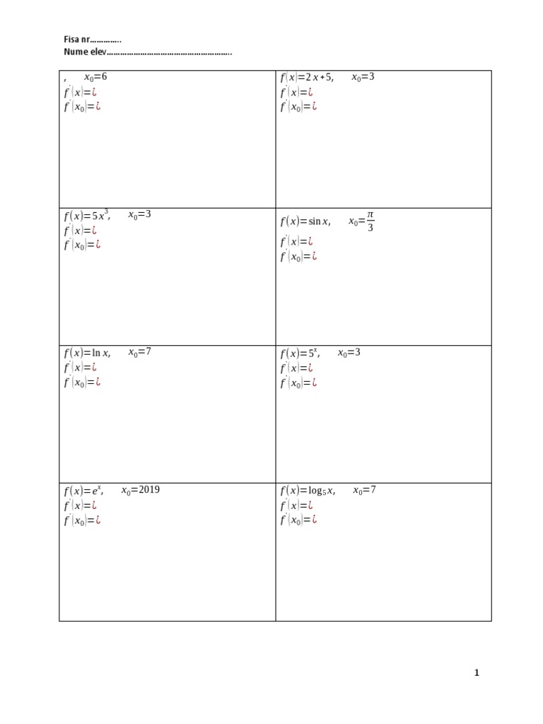 Calculus Functions and Derivatives Worksheet | PDF