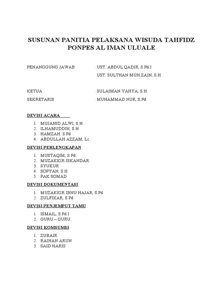 SK Panitia Wisuda Tahfidz 2023 | PDF