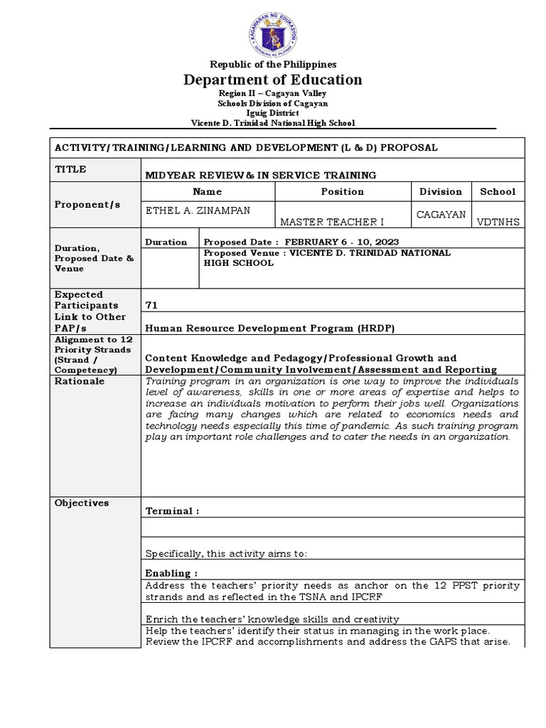 L and D Proposal | PDF | Behavior Modification | Cognition