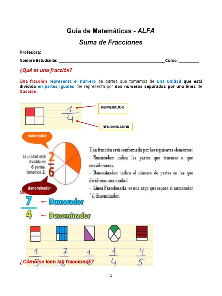 Guia de Matematicas - Suma de Fracciones Alfa | PDF