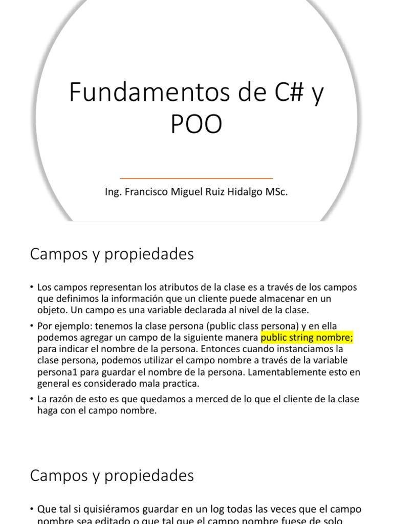 02 Fundamentos C# POO Campos Propiedades | PDF | Objeto (informática) | C Sharp (lenguaje de ...