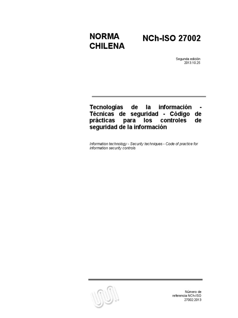 NCH Iso 27002 2013 | PDF | Seguridad de información | Riesgo