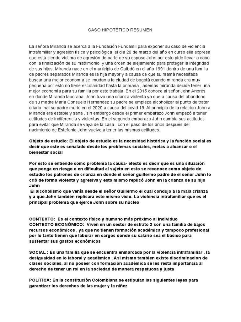 Caso Hipotético Resumen | PDF | Violencia | Familia