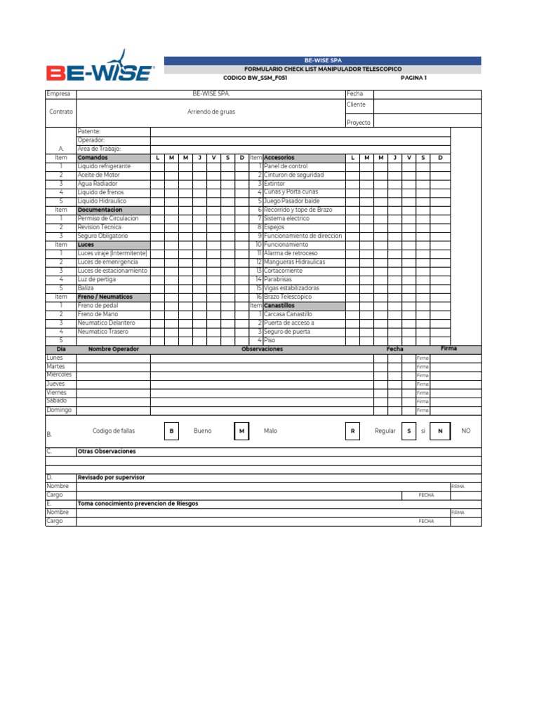 BW - SSM - F051 - Check List Manitou | PDF | Bienes manufacturados | Vehículo de motor