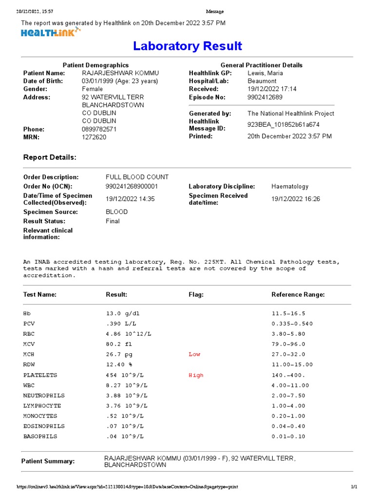 Dec Blood Report | Download Free PDF | Cholesterol | Low Density ...