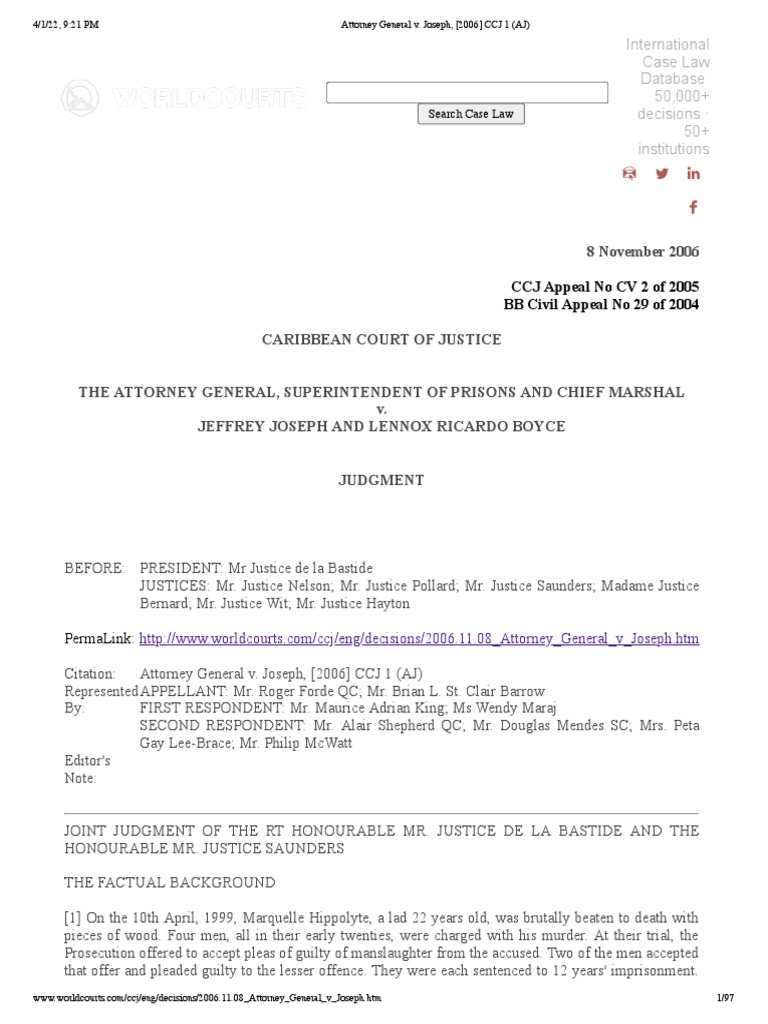 Attorney General v. Joseph, (2006) CCJ 1 (AJ) | PDF | Pardon | Judgment ...
