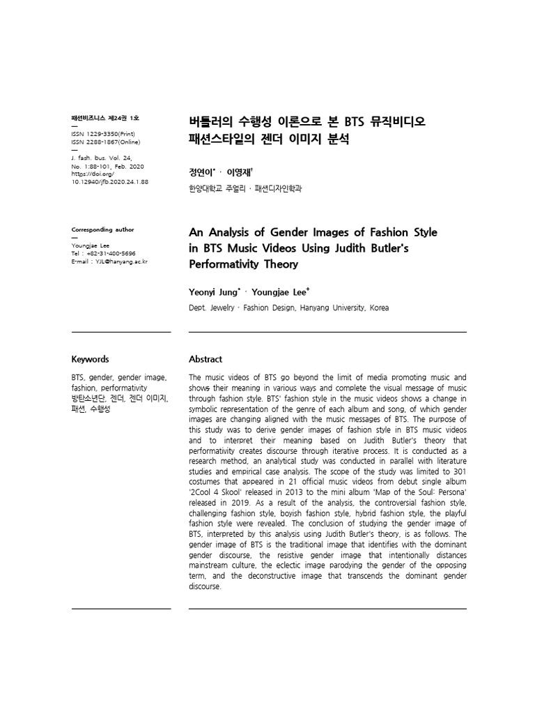 An Analysis of Gender Images of Fashion Style in BTS Music Videos Using ...