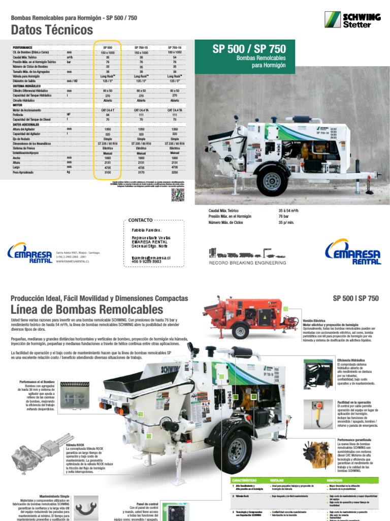 Ficha Técnica Emaresa Bomba Schwing SP 500 (Stgo. Norte) | PDF