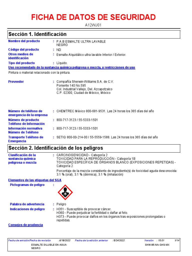 HDS Pintura Esmalte Sherwin Williams | PDF | Residuos | Contaminación