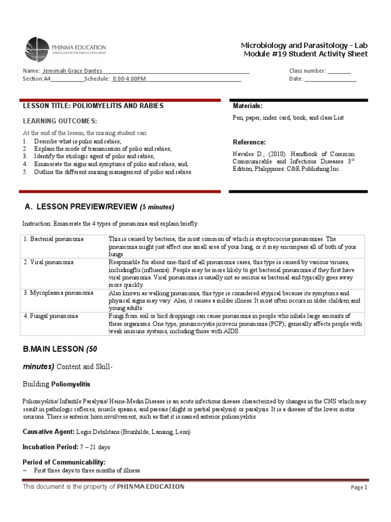 HES007 Lab Session #19 SAS | PDF | Pneumonia | Rabies
