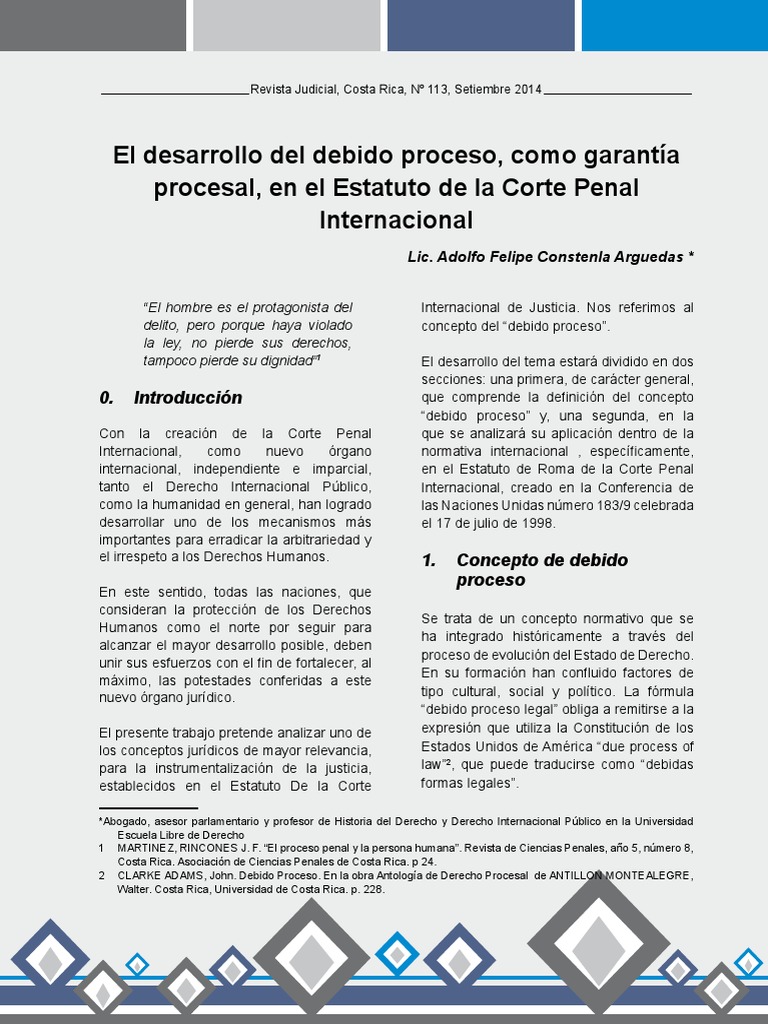 El desarrollo del concepto de debido proceso como garantía procesal en el Estatuto de la Corte ...