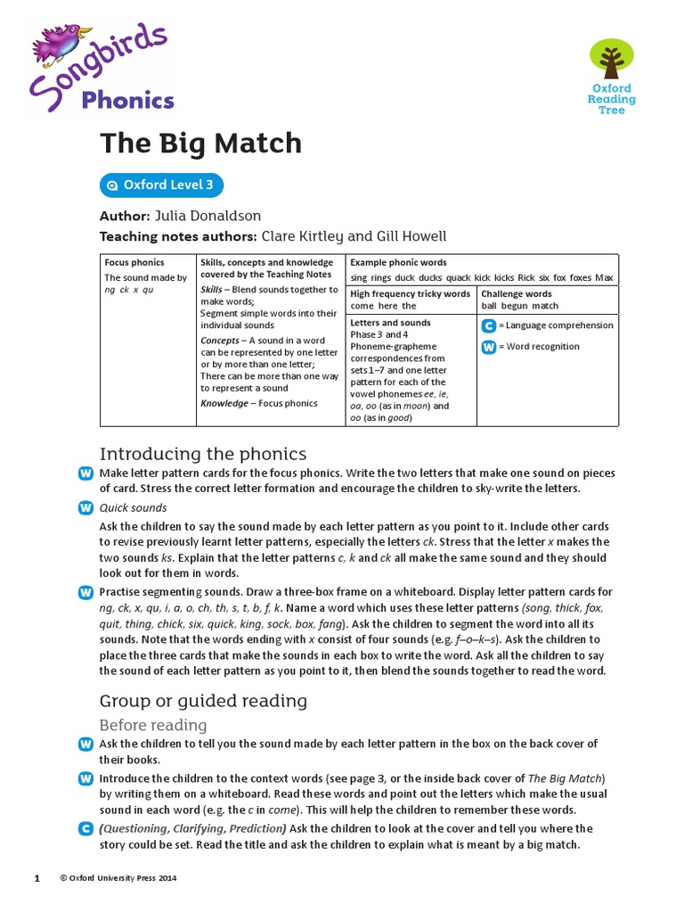 The Big Match Teachers Notes | PDF | Phonics | Linguistics
