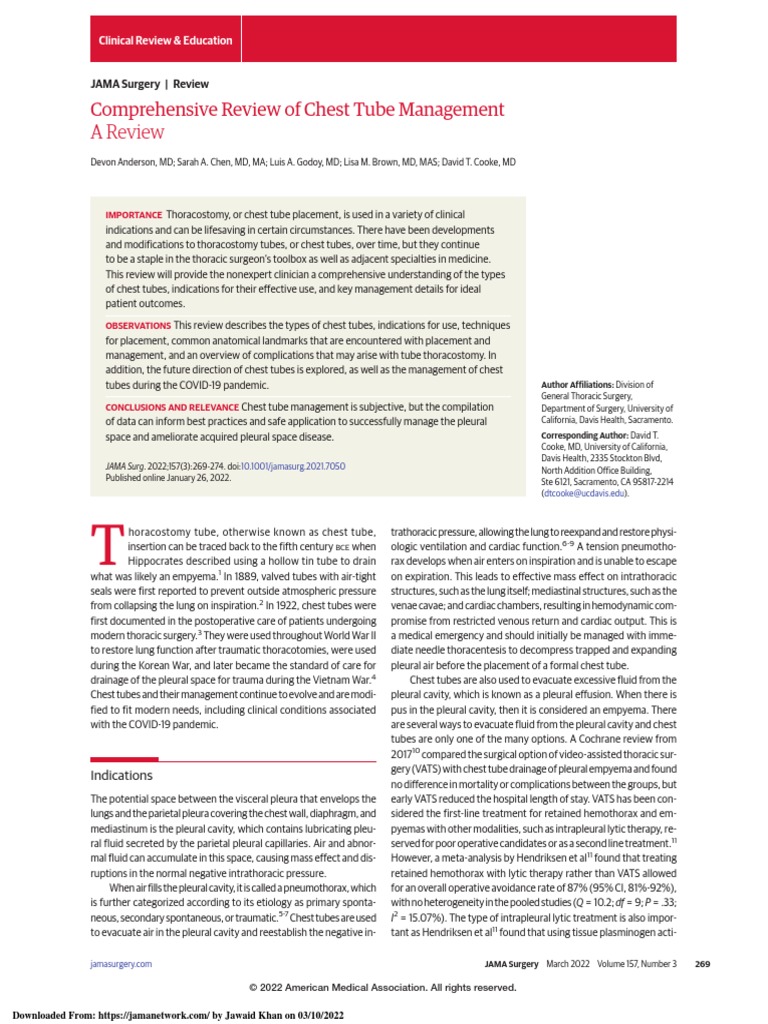 Chest Drain Management JAMA | PDF | Thorax | Medical Specialties