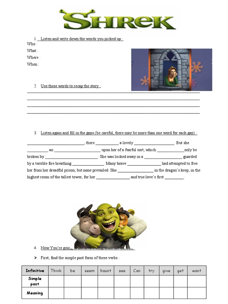 Listening With Shrek Activities With Music Songs Nursery Rhymes - 95987 ...