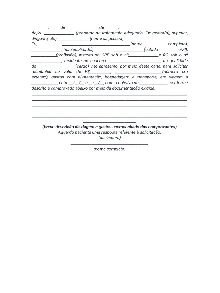 Modelo de Carta de Reembolso para Tratamento Médico | PDF