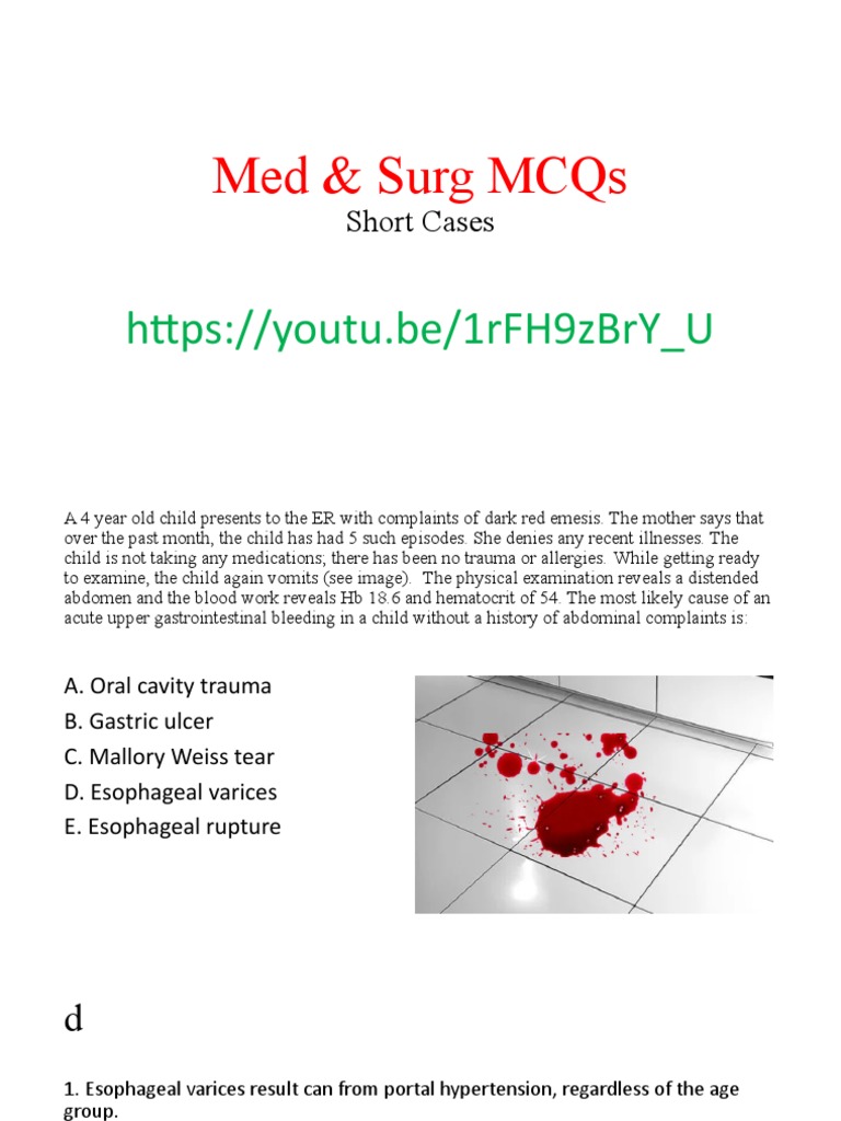 Medicine & Surgery MCQs With Answers Feb 20 | PDF | Esophagus | Vomiting