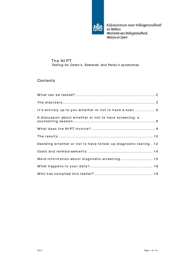 The NIPT Brochure (Eng) 2021 | PDF | Down Syndrome | Health Care