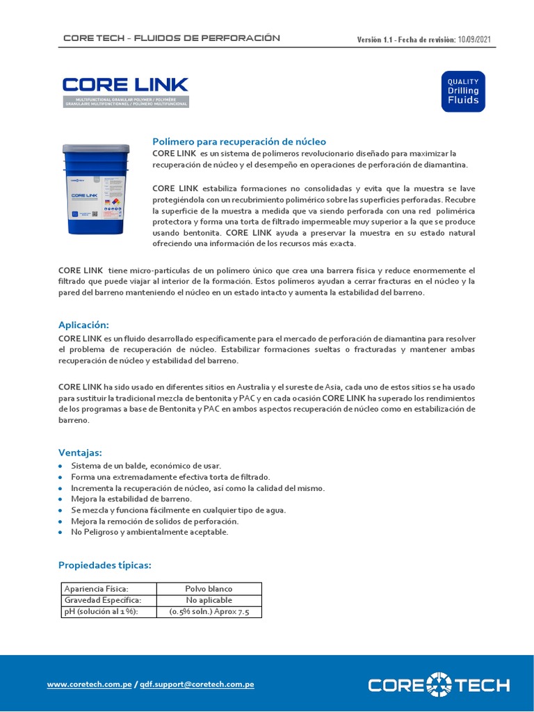 Core Link Ficha Técnica Core Tech - Revrh - Version - 1.1 | PDF | Agua | Polímeros