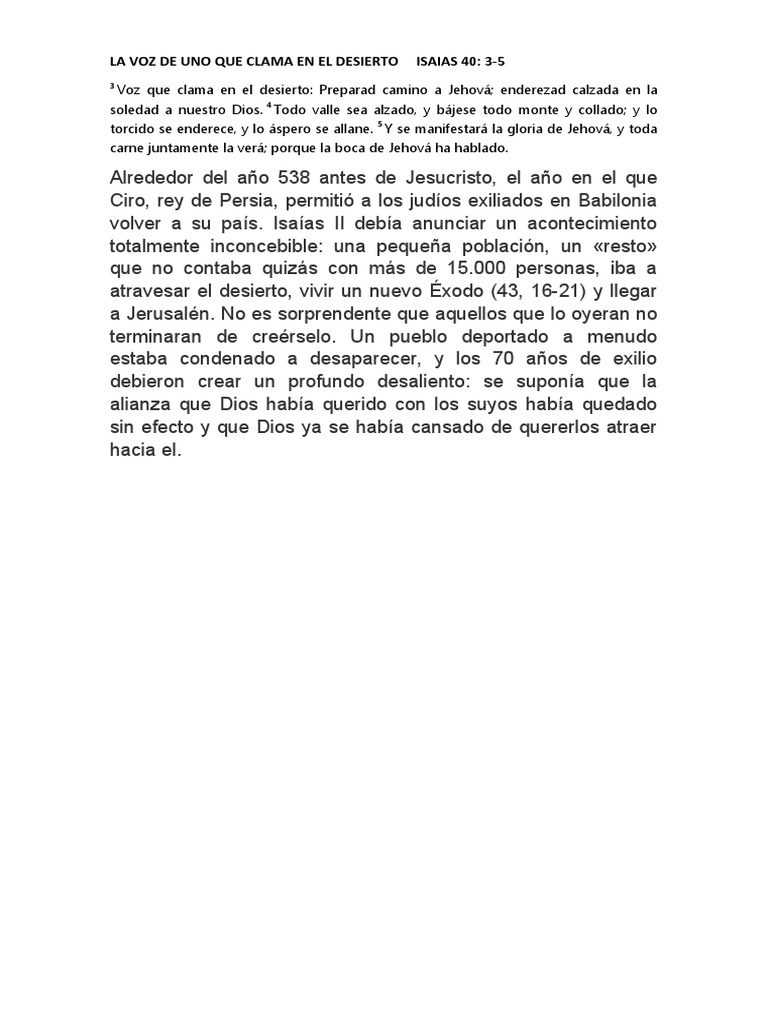 La Voz de Uno Que Clama en El Desierto Isaias 40 | PDF | Ciencias sociales | Religión y ...