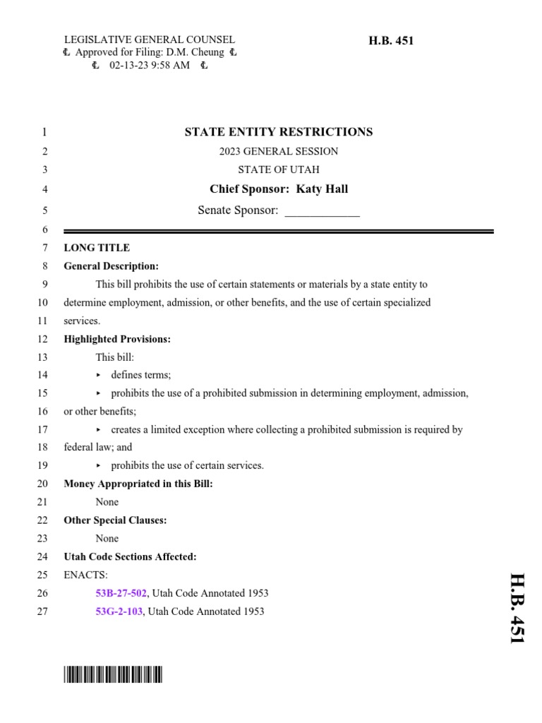 Utah HB 451 (2023) | PDF | Bill (Law) | Law Of The United States
