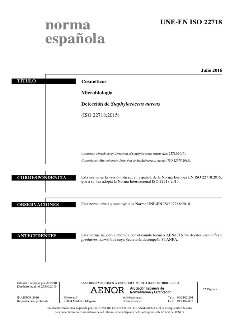 Une en Iso 22718 2015 | PDF | Europa | Microbiología