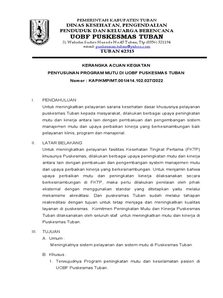 001 KAK PENYUSUNAN PROGRAM MUTU Rev 2022 | PDF