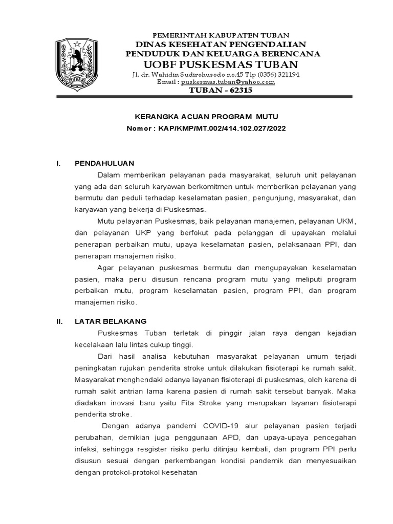 002 Kak Program Mutu Tuban 2022 | PDF