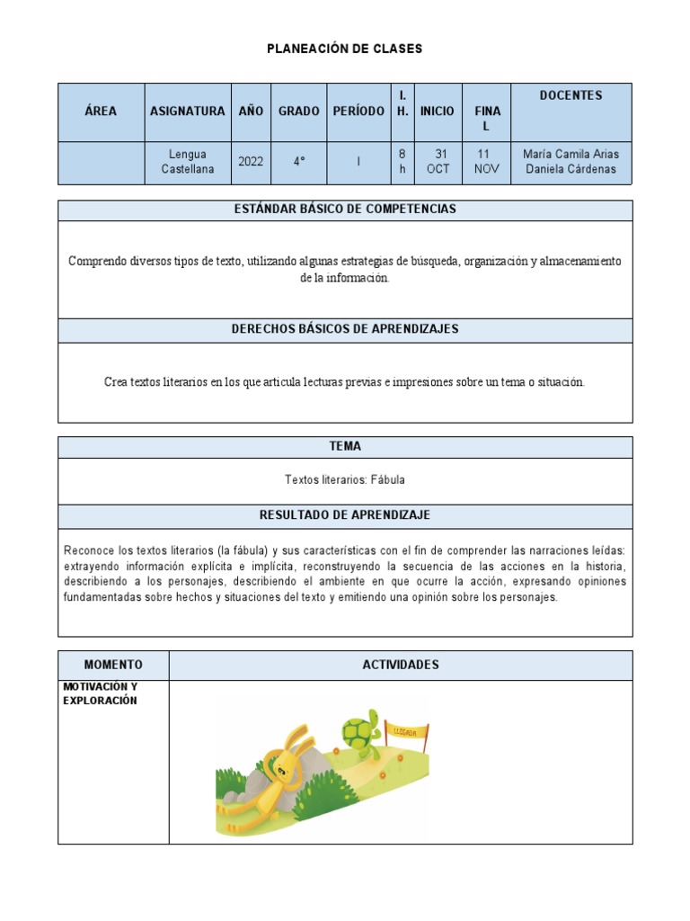 FORMATO DE CLASE (La Fábula) | PDF | Fábula | Narración